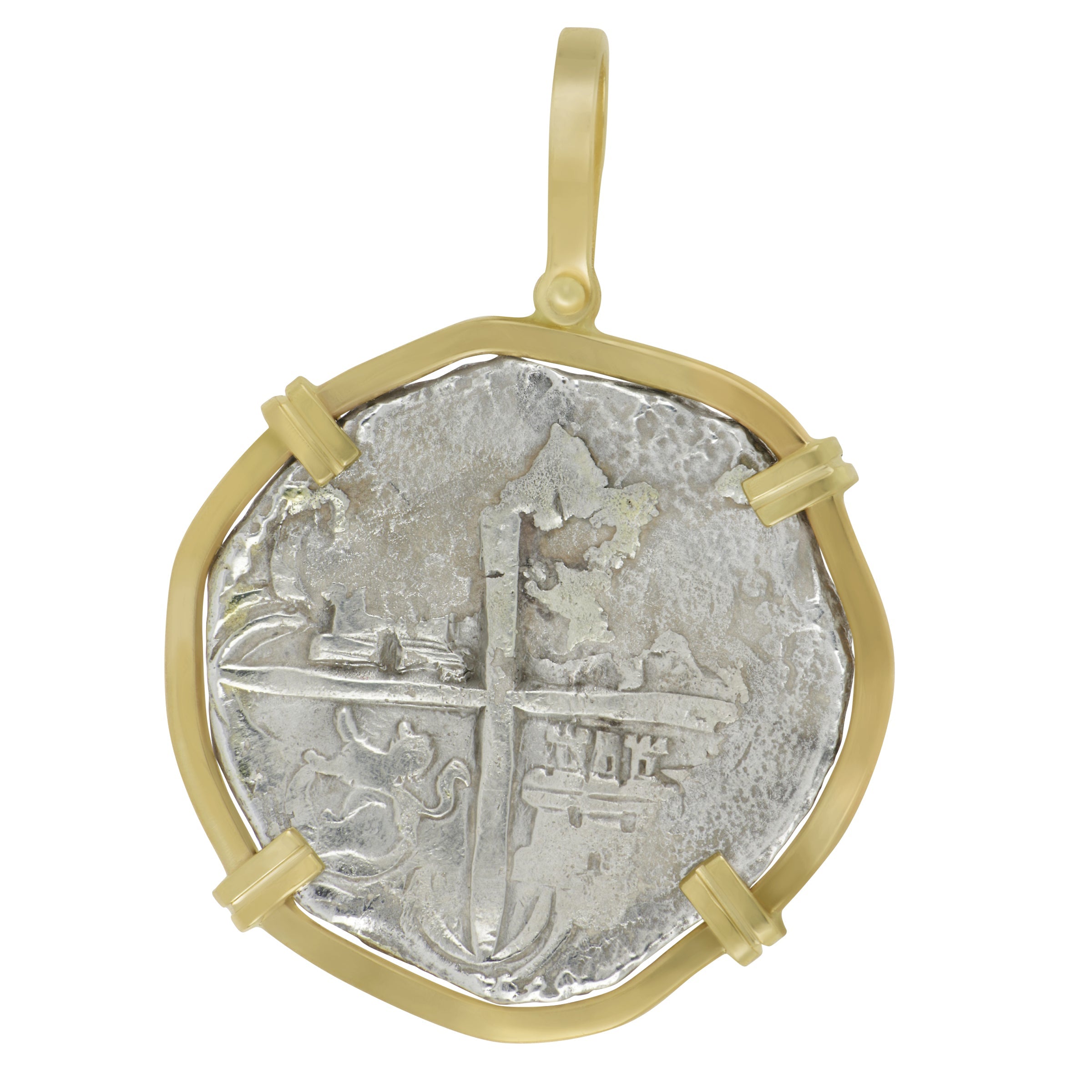14k Yellow Gold Spanish Silver 4 Reale Pendant – Congress Jewelers