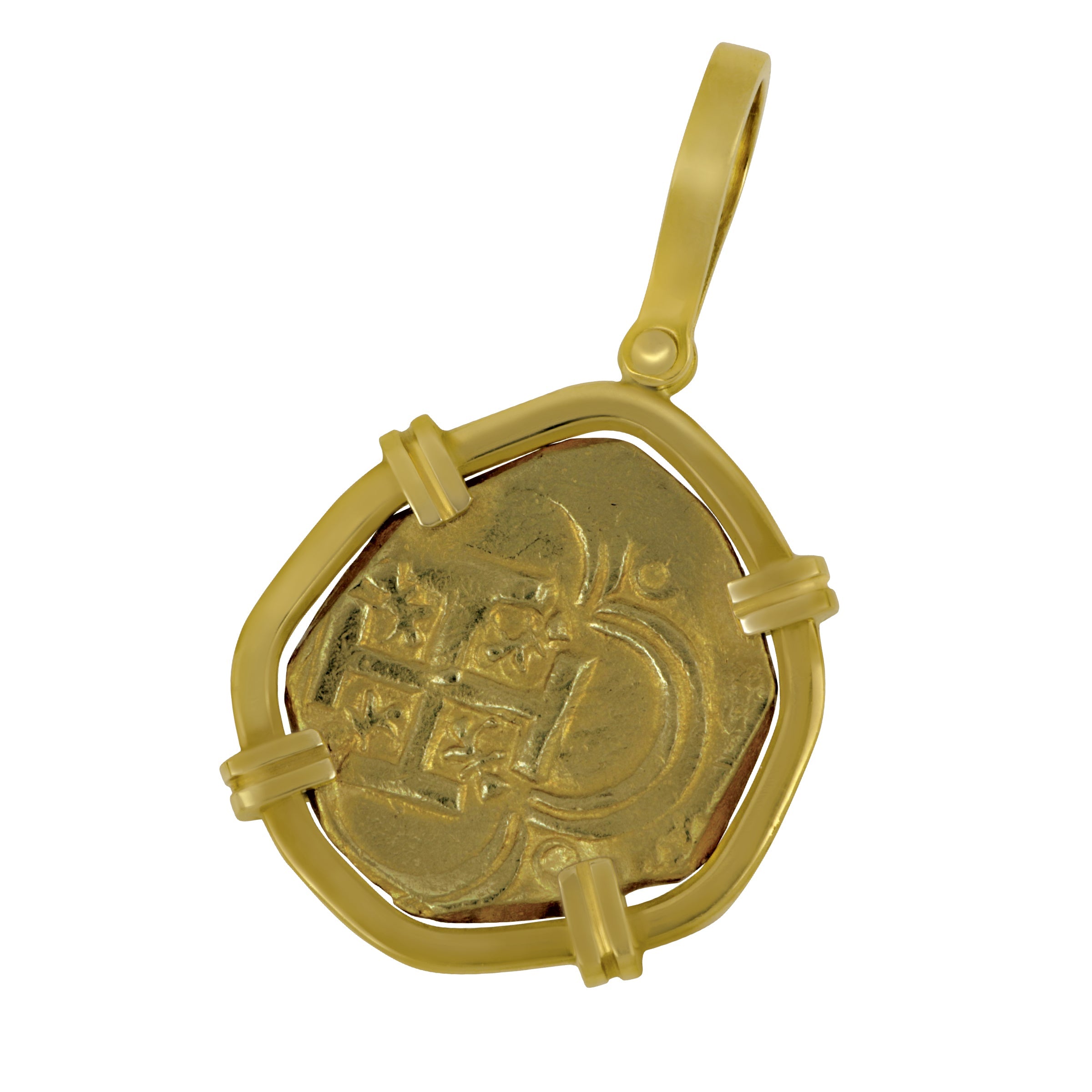 2 Escudo PHIL III 1610-21 Coin with 18 Karat Yellow Gold Bezel Pendant ...
